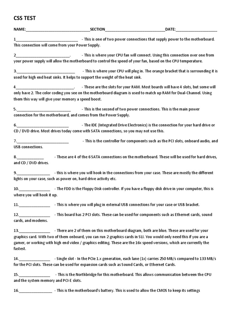 Css Test: NAME: - SECTION - DATE | PDF | Personal Computers | Computer ...