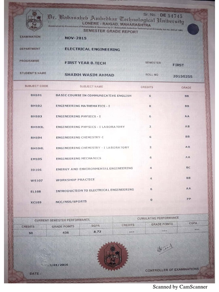 Semester Marksheet | PDF