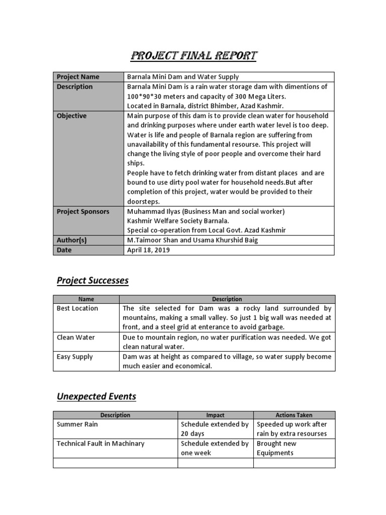 Project Final Report Template | PDF | Dam | Water