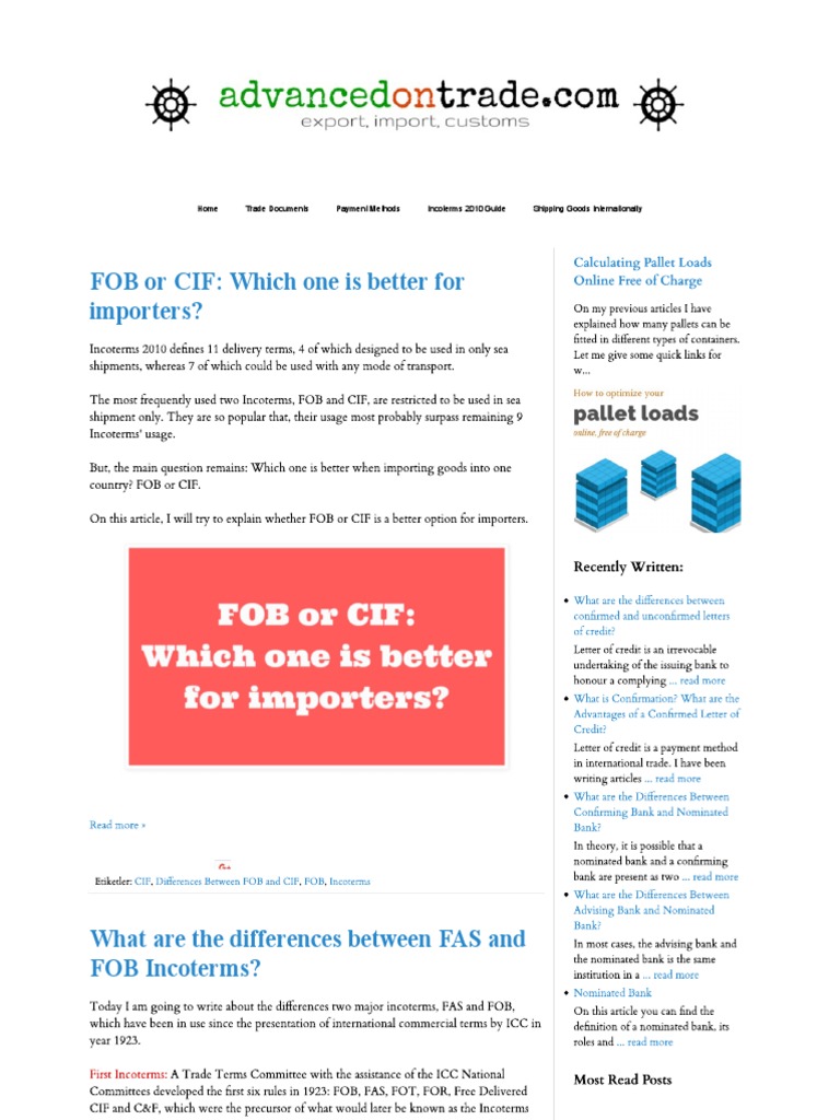 FOB or CIF: Which One Is Better For Importers? | PDF