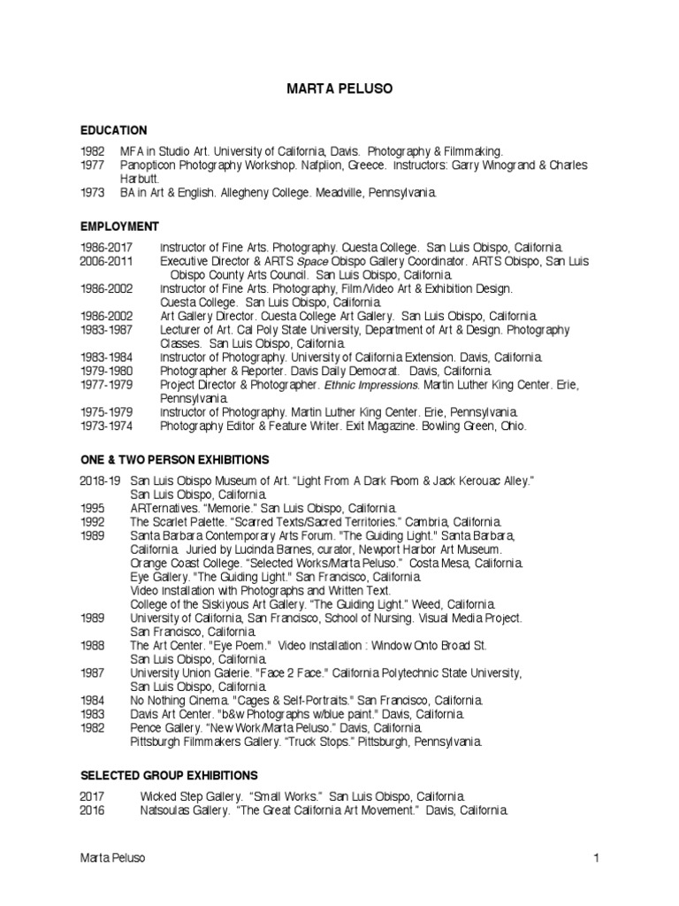 Marta Peluso CV | PDF | Art Museum