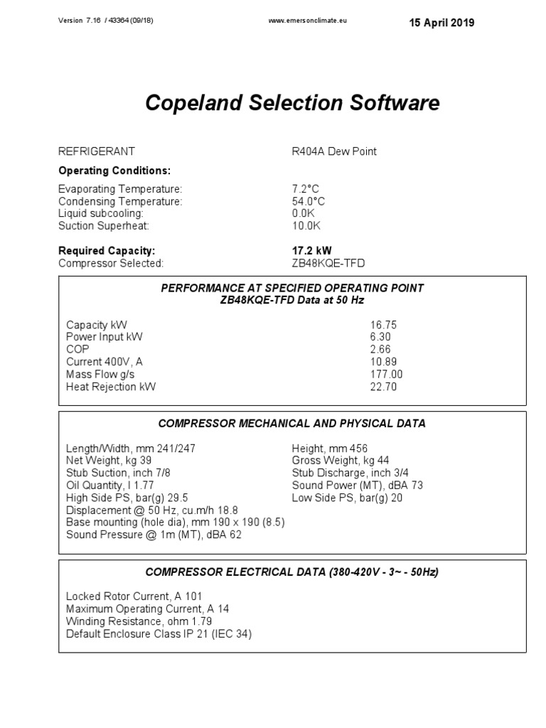 Copeland Selection Software: Version 7.16 / 43364 (09/18) WWW ...