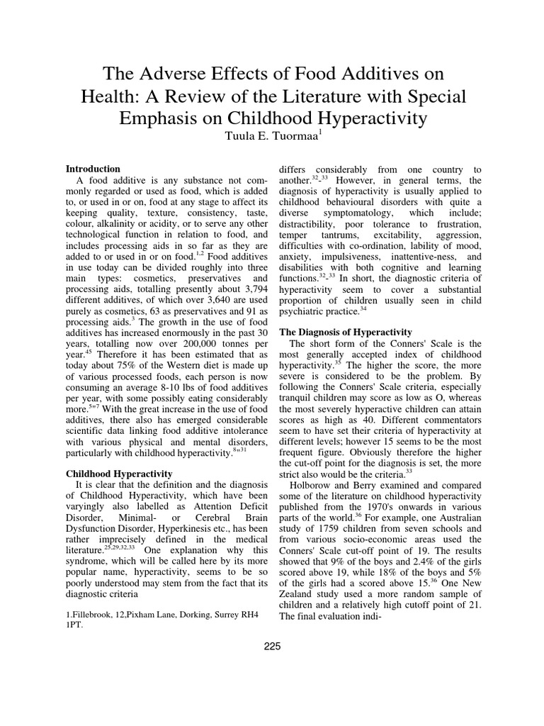 Food Additives and Childhood Hyperactivity | PDF | Attention Deficit ...