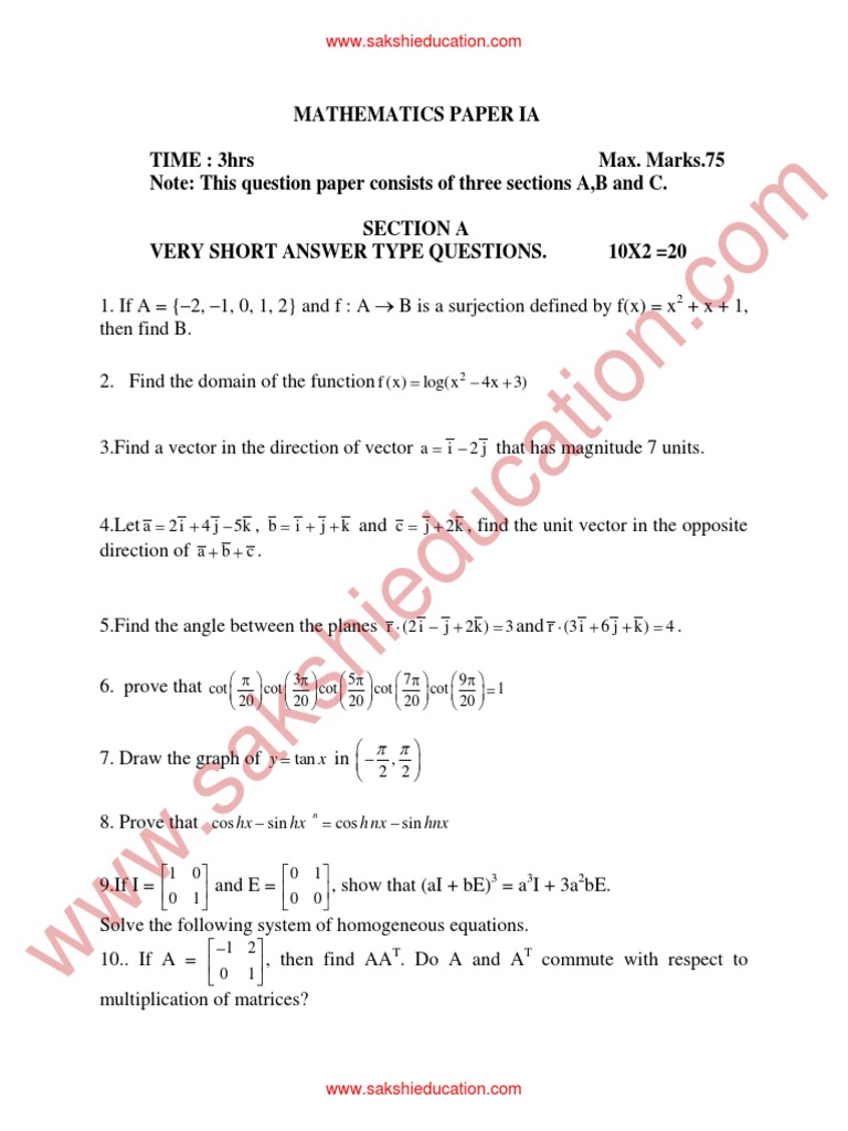TIME: 3hrs Max. Marks.75: F (X) Log (X 4x 3) | PDF | Trigonometric ...