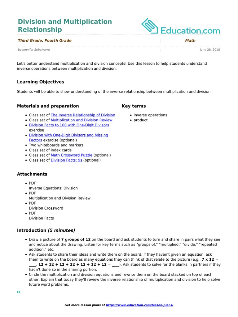 Division and Multiplication Relationship | PDF | Multiplication ...