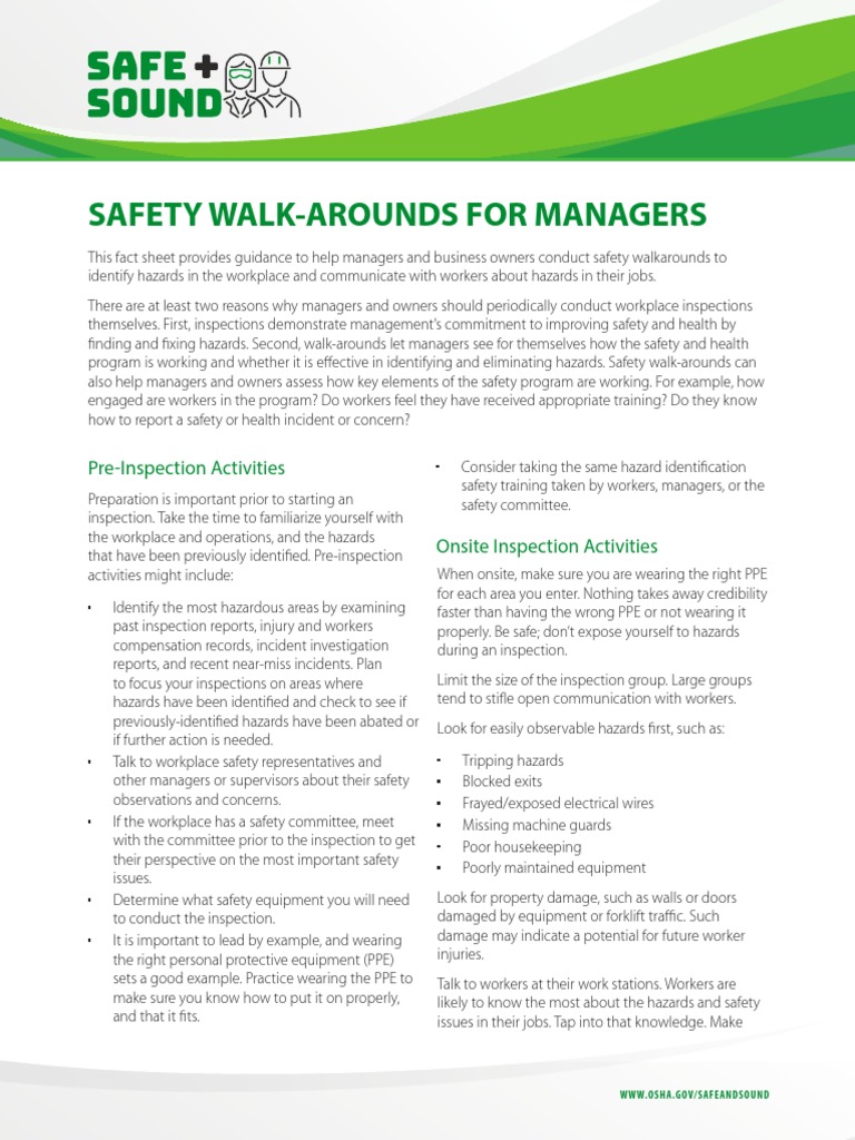 SHP Safety Walk Arounds For Managers | PDF | Personal Protective ...