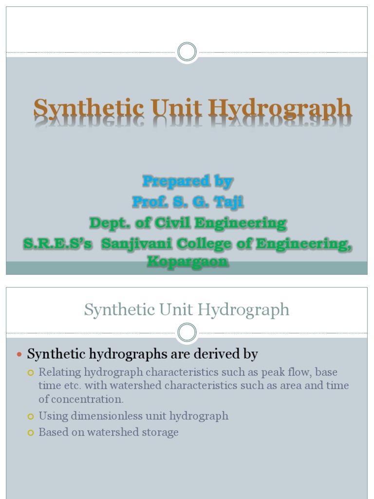Synthetic Unit Hydrograph: Prepared by Prof. S. G. Taji | Download Free ...