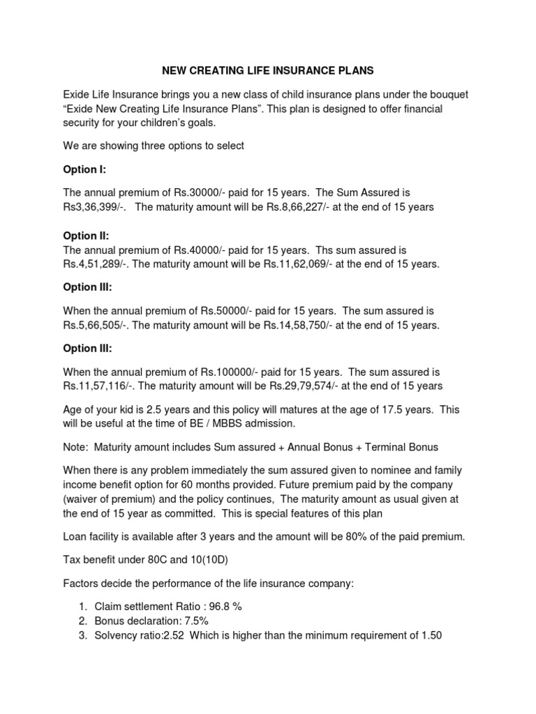 New Creating Life Insurance Plans | PDF