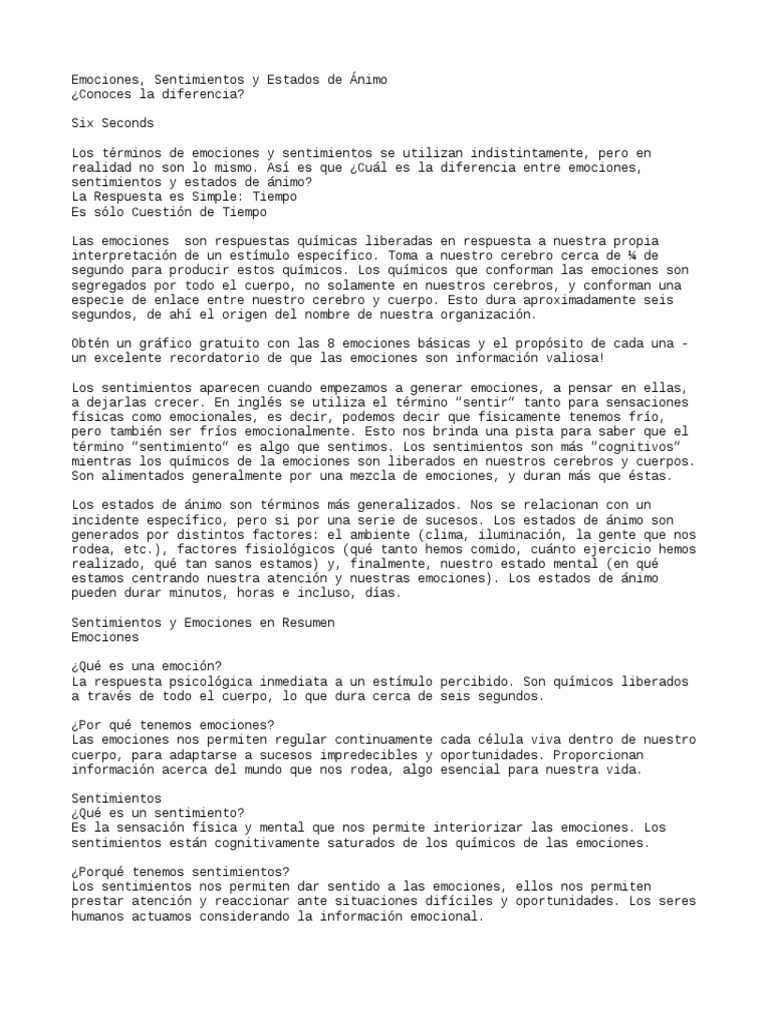 Diferencias entre Emociones y Sentimientos | PDF | Estado de ánimo ...