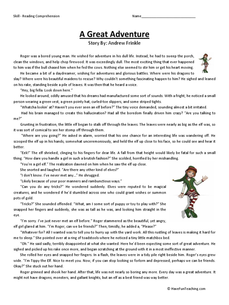 Great Adventure Fifth Grade Reading Comprehension Worksheet | PDF