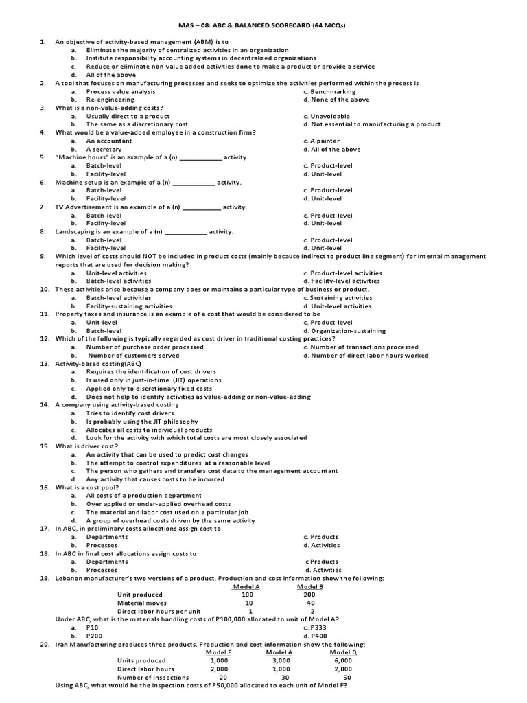 8MAS 08 ABC Balanced Scorecard Module | PDF | Cost | Business Economics