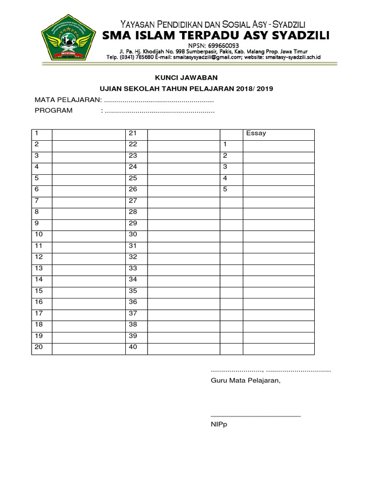 Format Kunci Jawaban | PDF