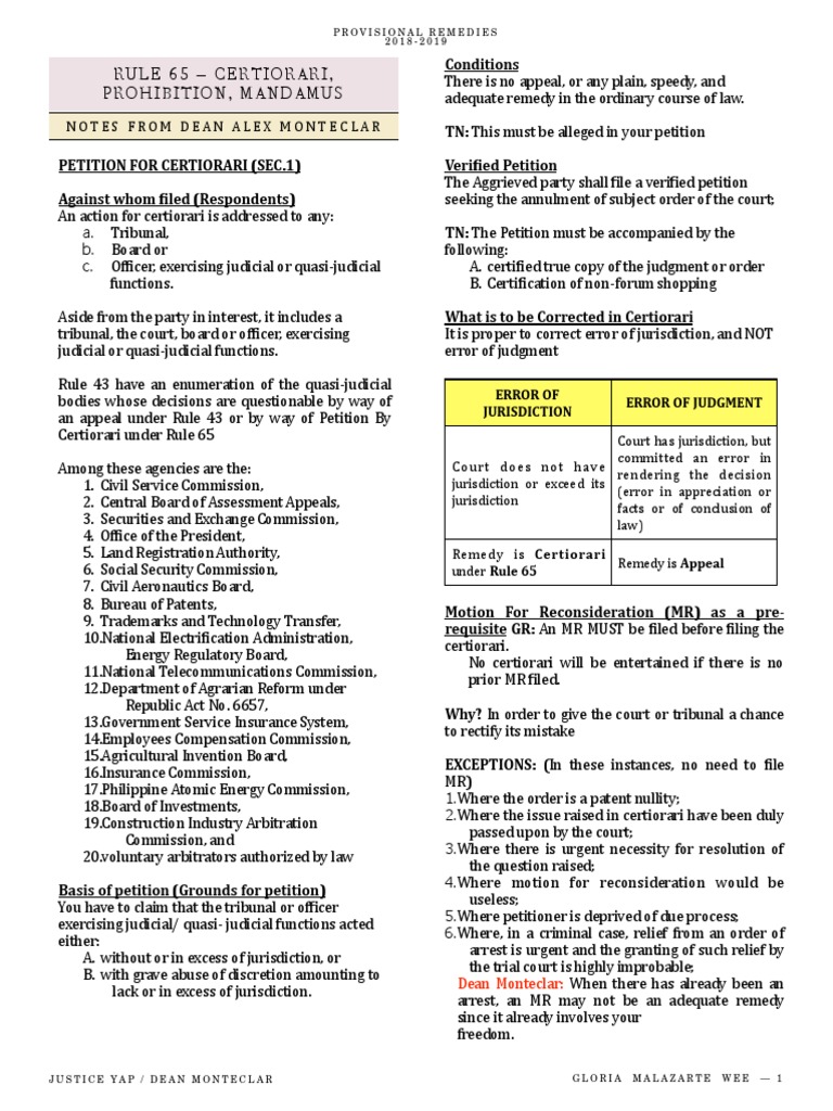 A Comprehensive Guide to Provisional Remedies of Certiorari ...