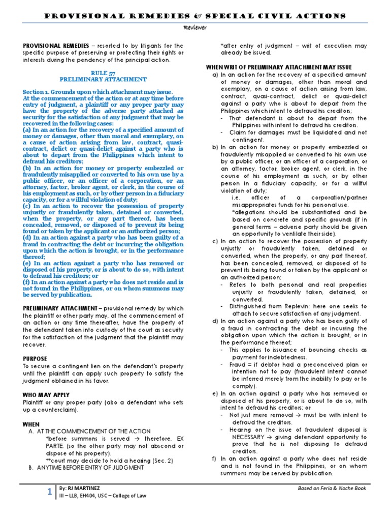 Provisional Remedies Midterm PDF | PDF | Garnishment | Judgment (Law)