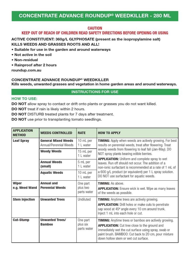Roundup Advance Liquid Concentrate 280ml-Label | PDF | Weed | Herbicide