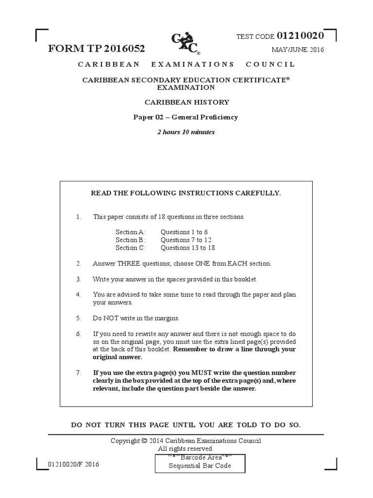 CSEC Caribbean History June 2016 P2 v1 | PDF | Abolitionism | Barcode