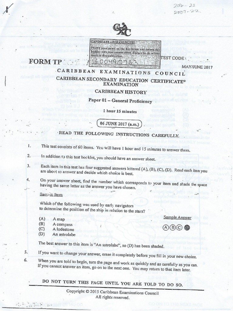 CSEC Caribbean History June 2017 P1 | PDF