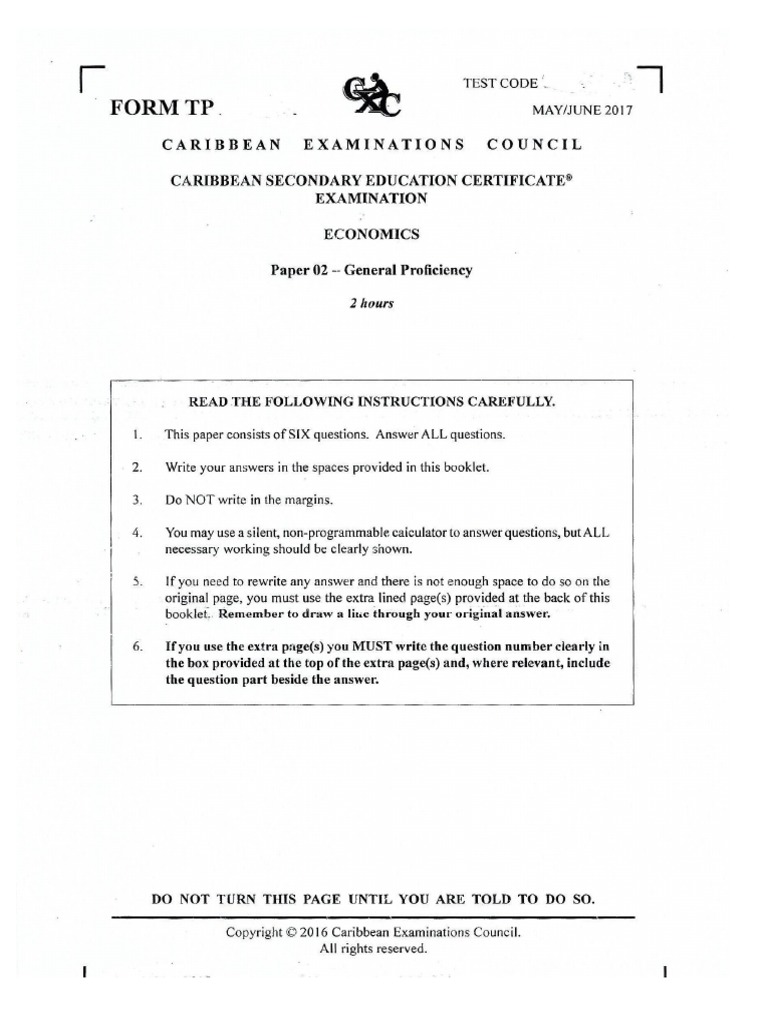 CSEC Economics June 2017 P2 | PDF