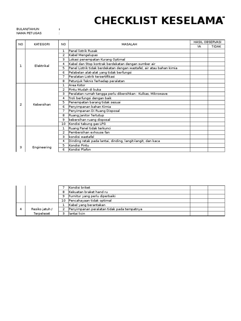 Checklist Keselamatan Dan Keamanan 1 PDF | PDF