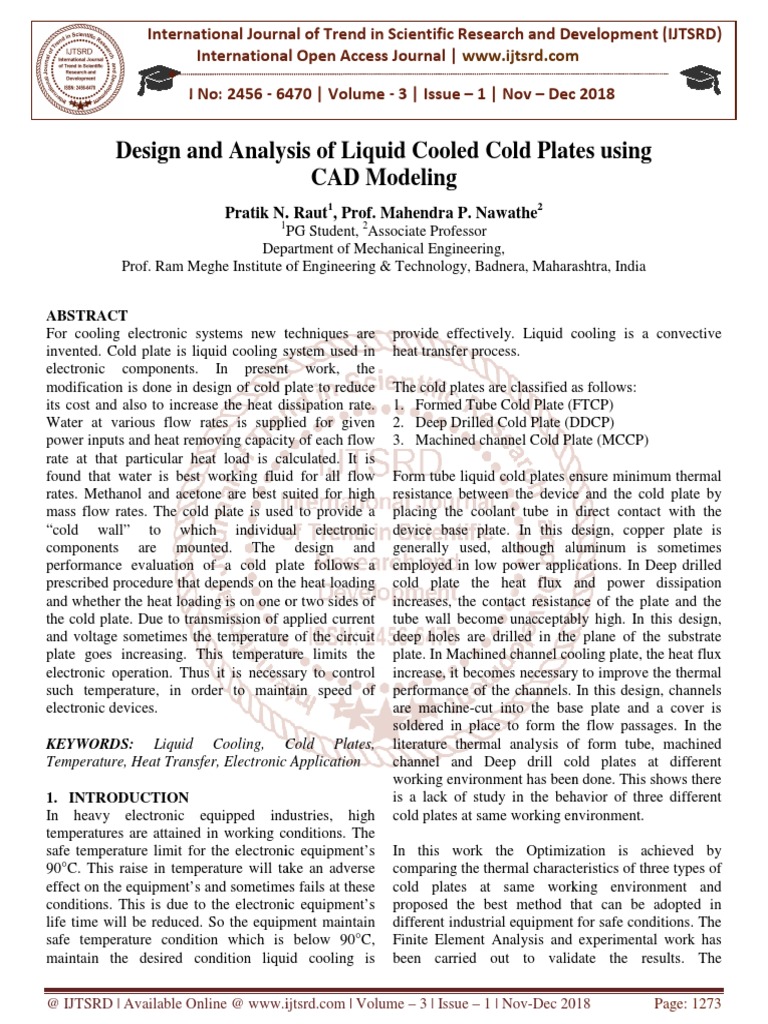 Design and Analysis of Liquid Cooled Cold Plates Using CAD Modeling ...