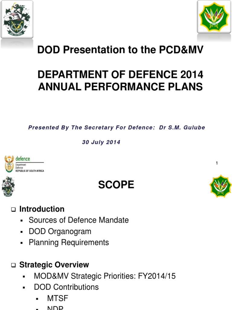 DOD Presentation To The PCD&MV Department of Defence 2014 Annual ...