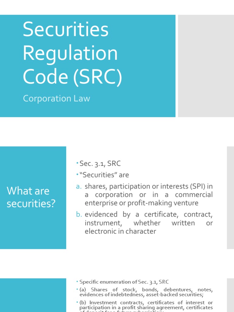 Securities Regulation Code (SRC) - Report | PDF | Securities (Finance ...