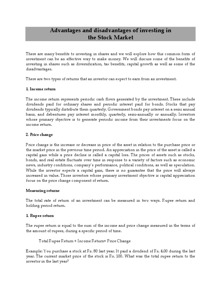 Advantages and Disadvantages of Investing in The Stock Market | PDF ...