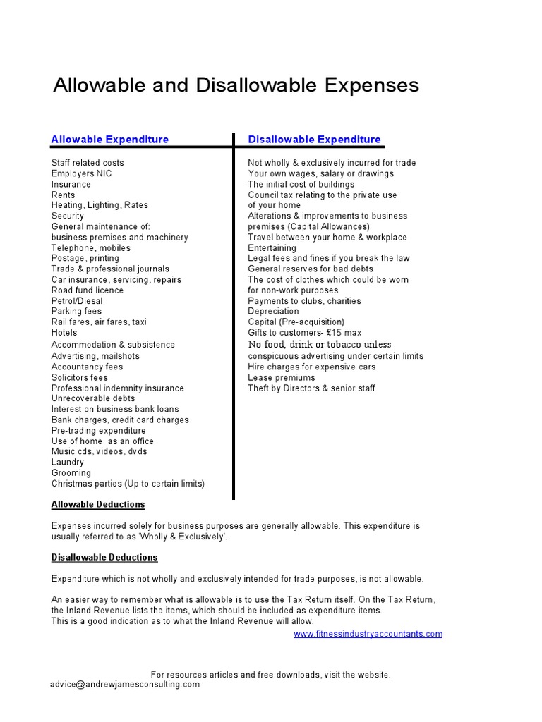 Allowable and Disallowable Expenses PDF | PDF | Expense | Fee