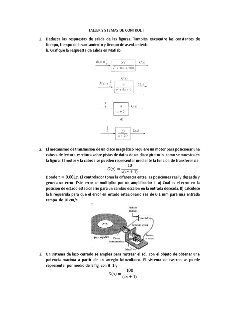Taller Sistemas de Control 1 | PDF | Sistema de control | Science