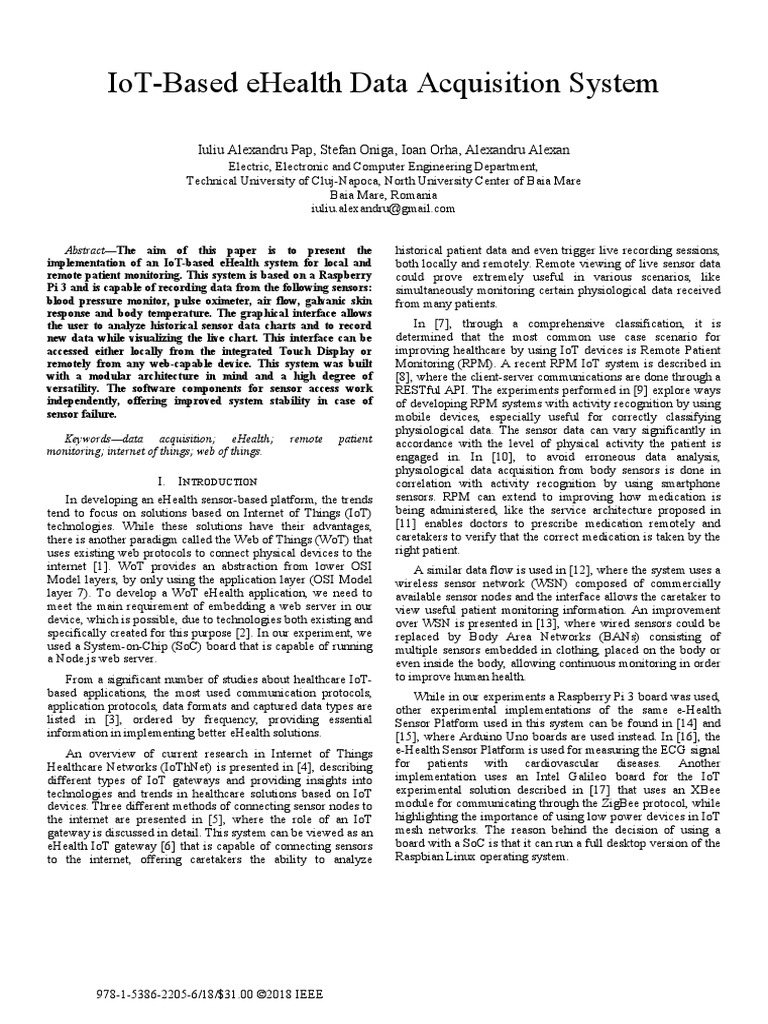 IoT-Based EHealth Data Acquisition System | PDF | Internet Of Things ...