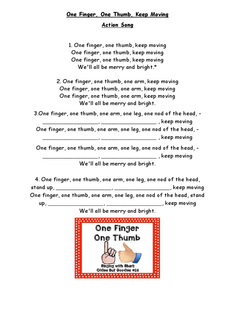 One Finger One Thumb Keep Moving Action Song Pdf