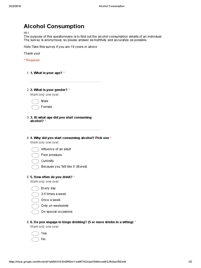 Alcohol Consumption Survey for Students | PDF | Alcoholism | Alcoholic ...