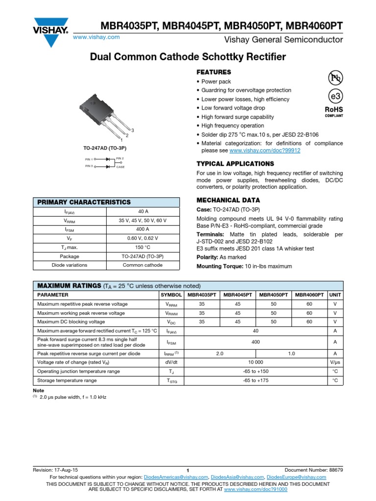 MBR4035PT, MBR4045PT, MBR4050PT, MBR4060PT: Vishay General ...