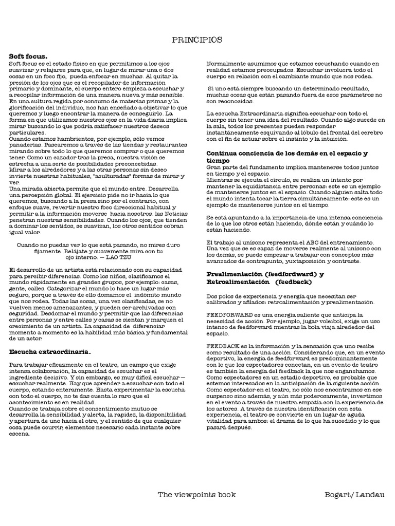 Principios de Viewpoints en Teatro | PDF | Tempo | Hora