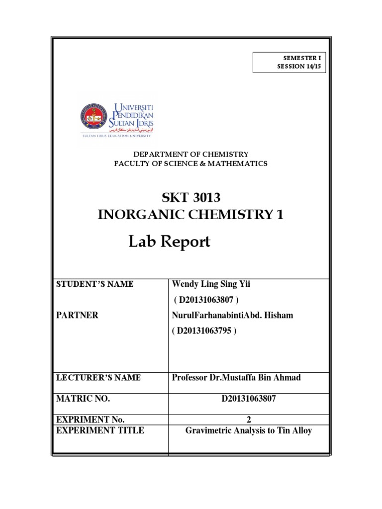 Gravimetric Lab Report | PDF | Filtration | Materials