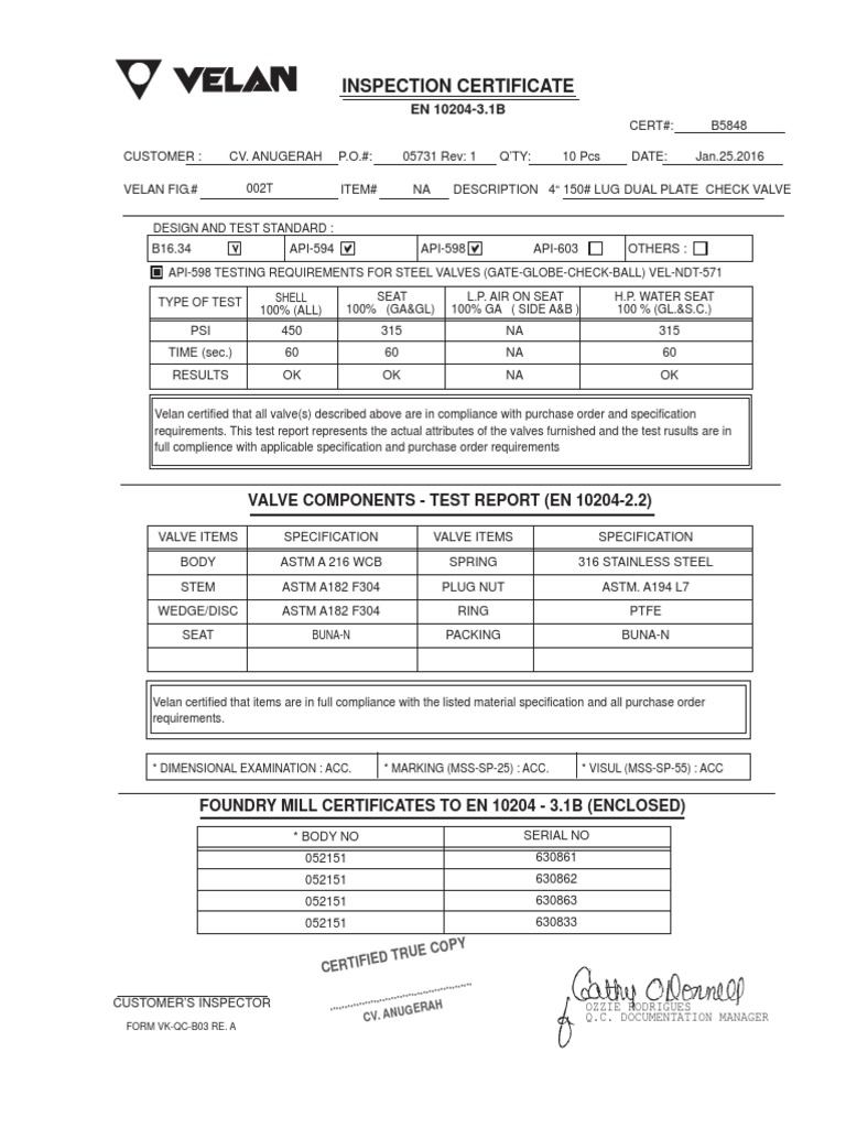 Belman Wafer Check Lug Velan | PDF | Valve | Materials