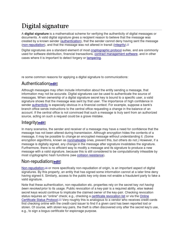 Digital Signature: Authentication | PDF | Public Key Cryptography ...