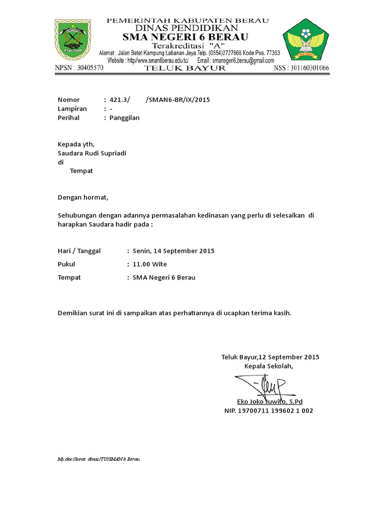 Surat Balasan Dinas | PDF