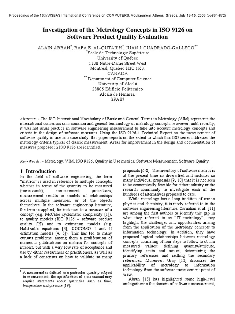 Investigation of The Metrology Concepts in ISO 9126 On Software Product ...
