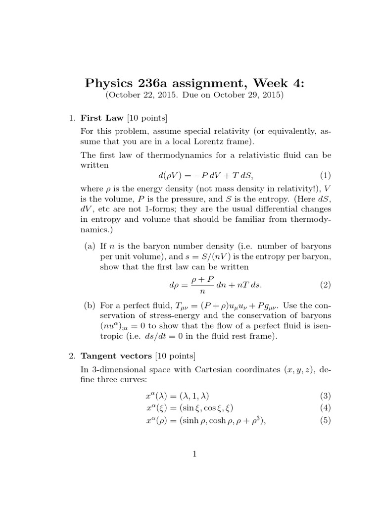 Physics 236a Assignment, Week 4 | PDF | Algebra | Spacetime