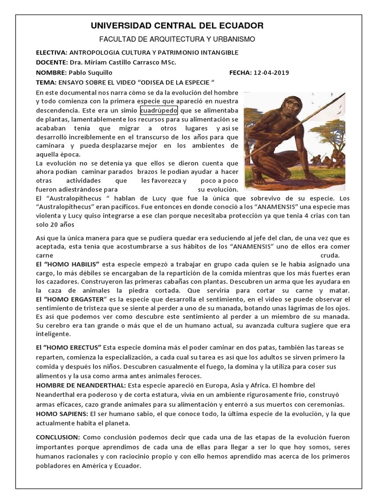 Ensayo La Odisea de Las Especies | PDF | Homo | neanderthal