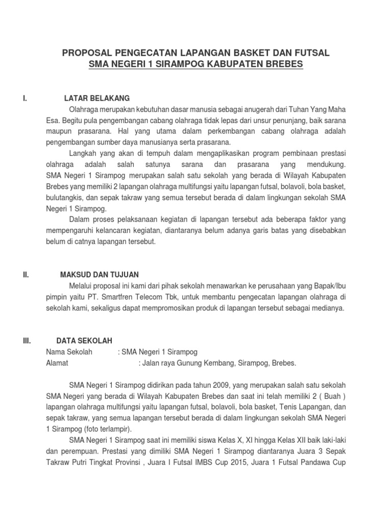 Contoh Proposal Pengecatan Lapangan Basket Dan Futsal | PDF