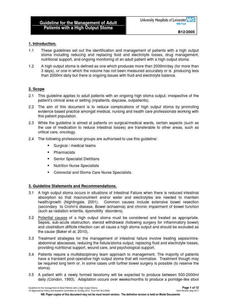 Guideline For The Management of Adult Patients With A High Output Stoma ...