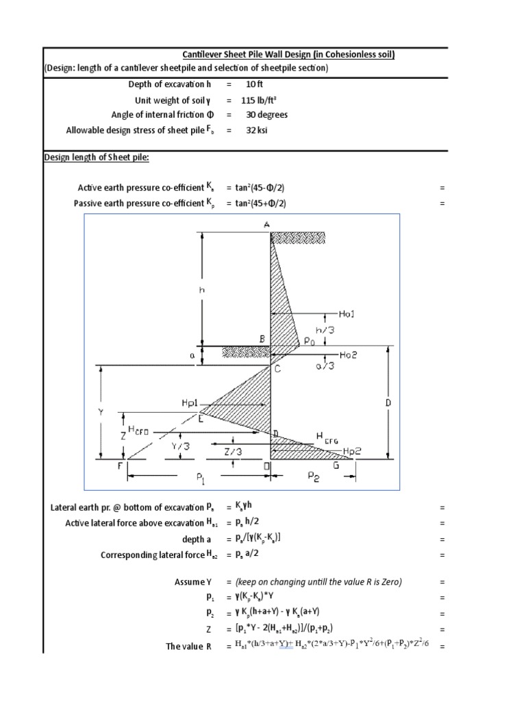Cantilever Sheet Pile Design Guide | PDF | Geotechnical Engineering ...