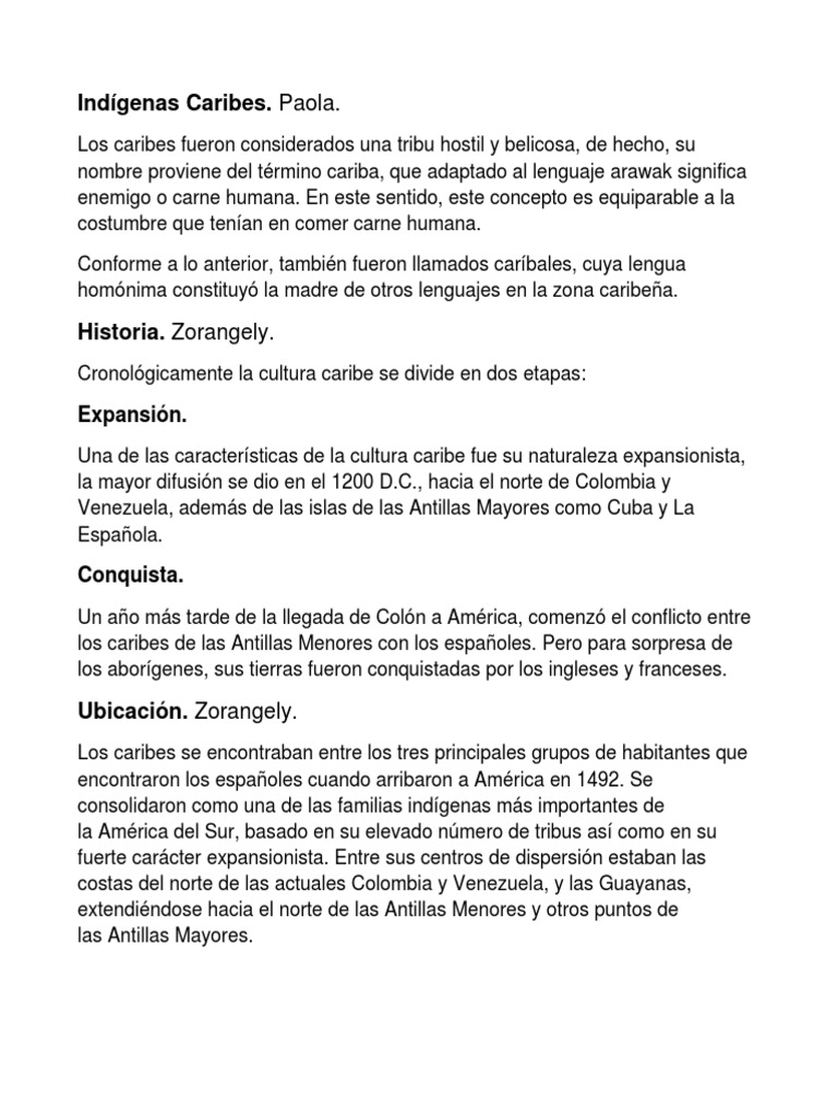 Indígenas Caribes. Exposición de G.H.C | PDF | Américas | Antillas