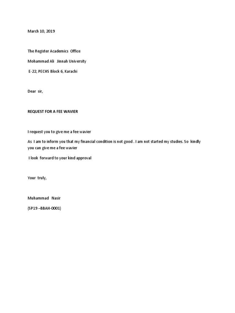 Request For A Fee Wavier | PDF