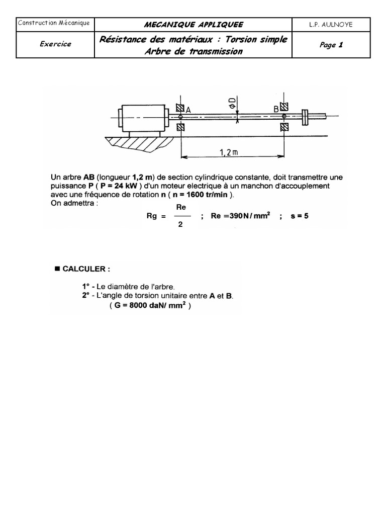 Exercice RDM Torsion Simple Arbre PDF | PDF