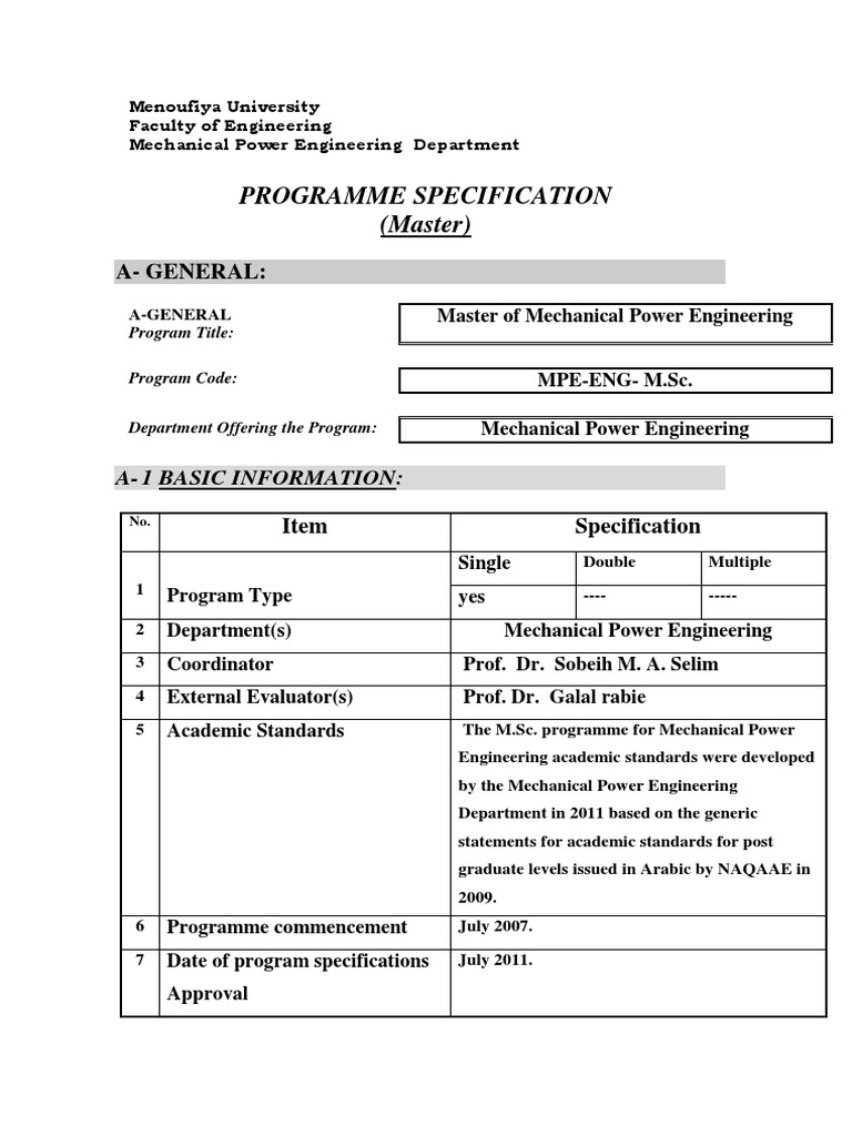 Programme Specification (Master) : A-General | PDF | Engineering ...