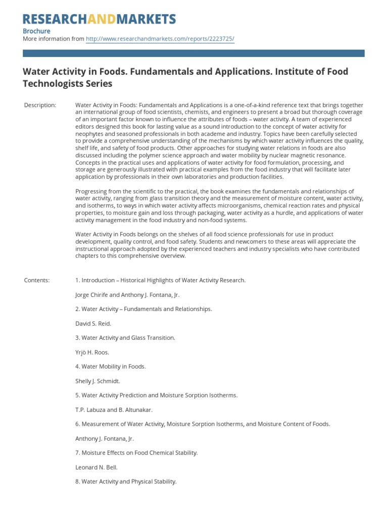 Water Activity in Foods | PDF | Chemist | Food Science