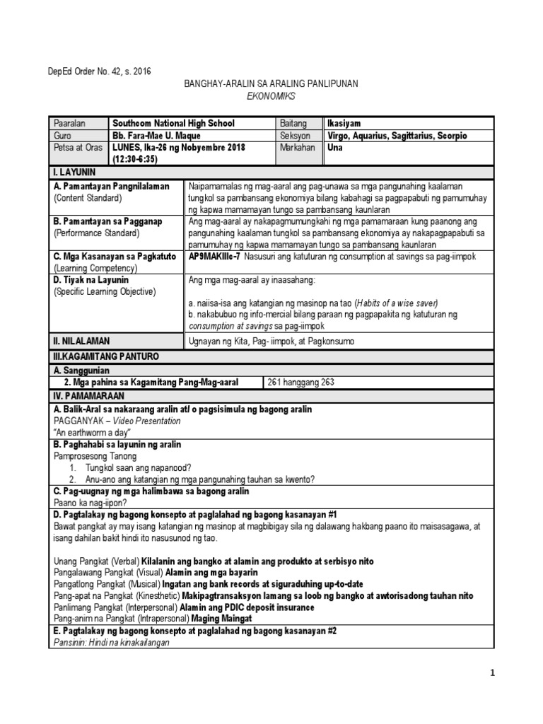 Sample Lesson Plan For Araling Panlipunan 9 | PDF